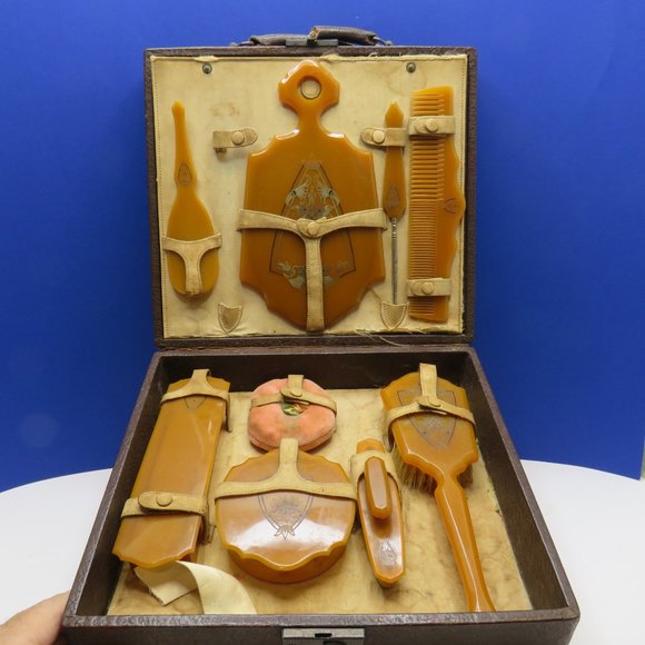 Accessories | Vintage Yellow Marble Bakelite Art Deco Celluloid 9 Pc ...